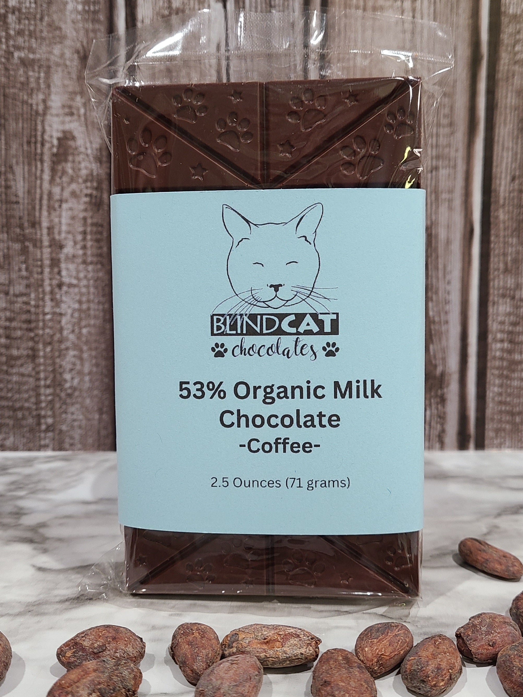 53% Organic Milk Chocolate with Coffee – Blind Cat Chocolate
