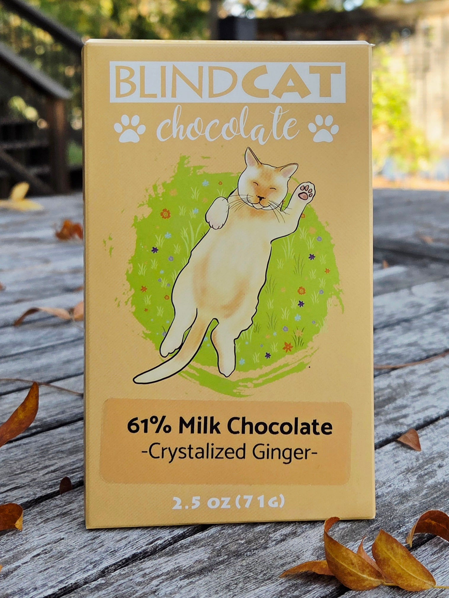 61% Milk Chocolate with Crystalized Ginger – Blind Cat Chocolate